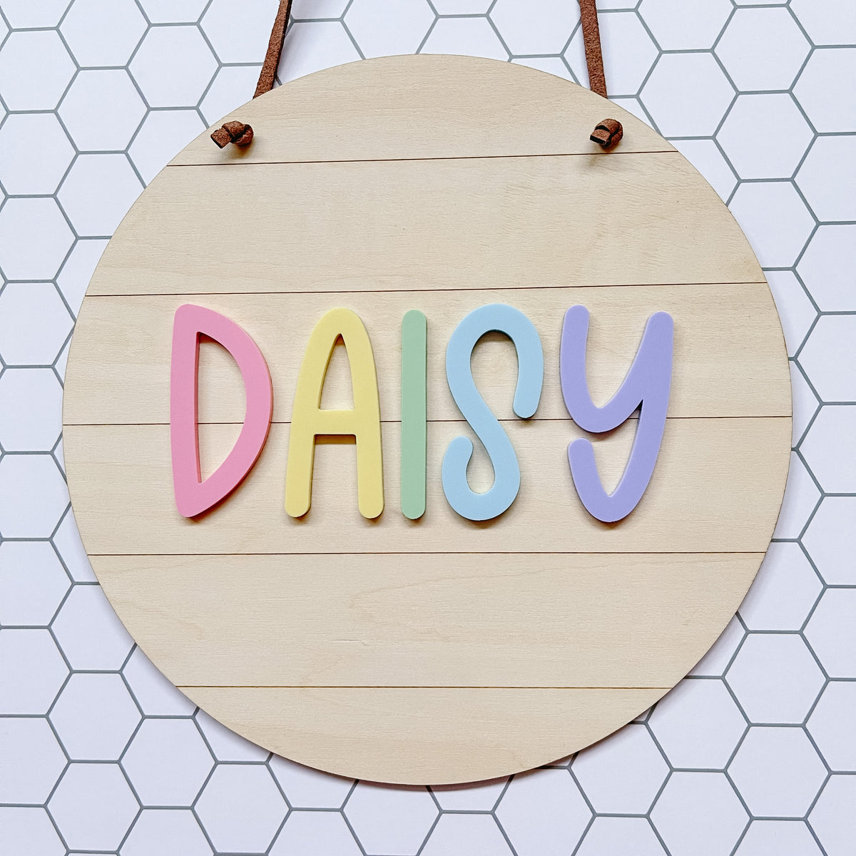 Shiplap rainbow coloured name plaque / wall hanging – Wombat Laser
