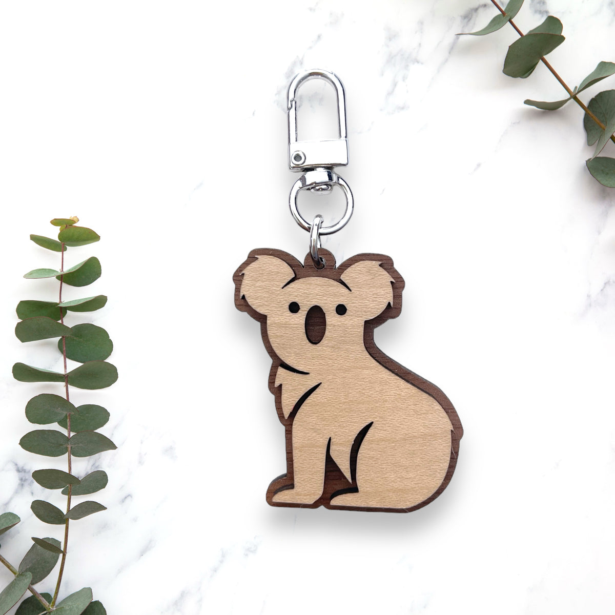 Wooden layered koala keyring – Wombat Laser