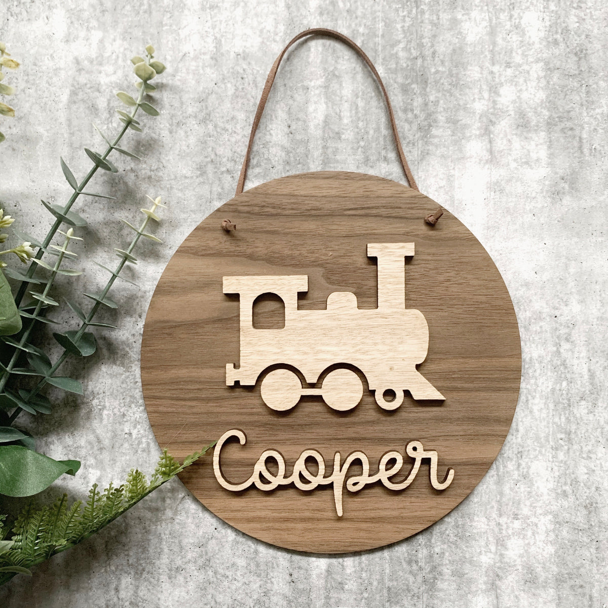 3D wooden train name plaque – Wombat Laser